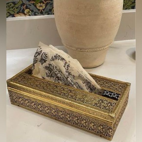 Bath | Vintage Tissue Box Holder Gold Filigree Hollywood Regency Metal ...